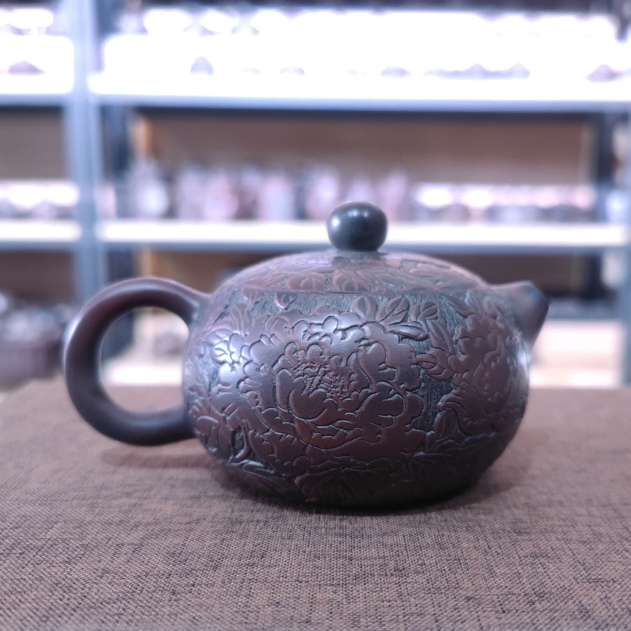 200ml Hand Carved Bronze Peony Xishi Teapot Nixing Clay Teapot ...