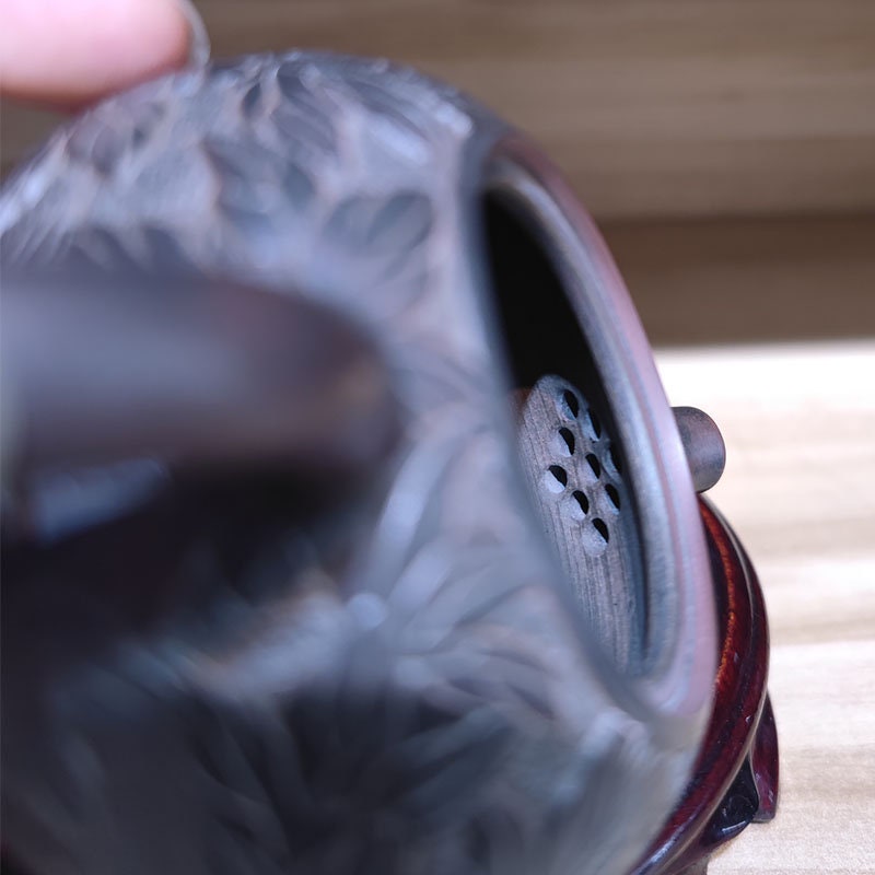 Hand Carved HuLu/ Peony Good Luck Nixing Pottery Mini Xishi Pot 120CC ...